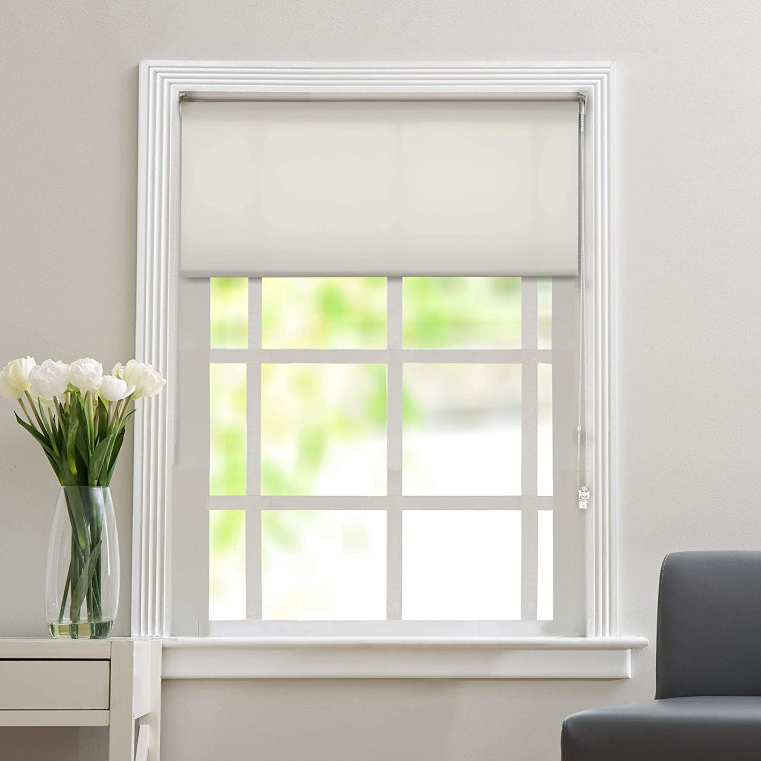Deco Window Semi Blackout Roller Blinds for Windows 37 W X 84 L Snow White Roll Up Shades Light Filtering Sun UV Protection Polyester Curtains